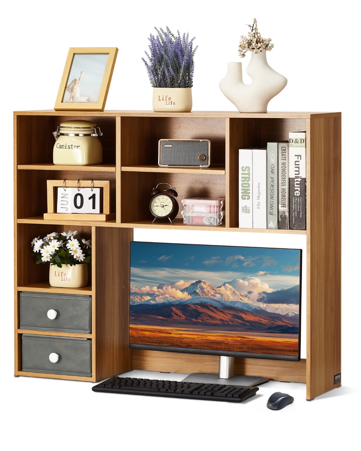 VEVOR Desktop Bookshelf, 3-Tier Wood Desktop Storage Organizer, 37" x ...