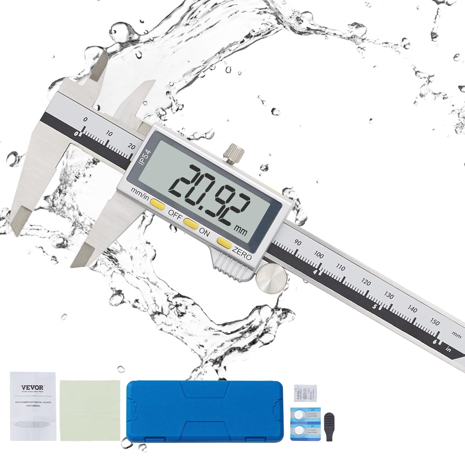 VEVOR Digital Caliper 0-6" Electronic IP54 Waterproof ABS Zero Function ...