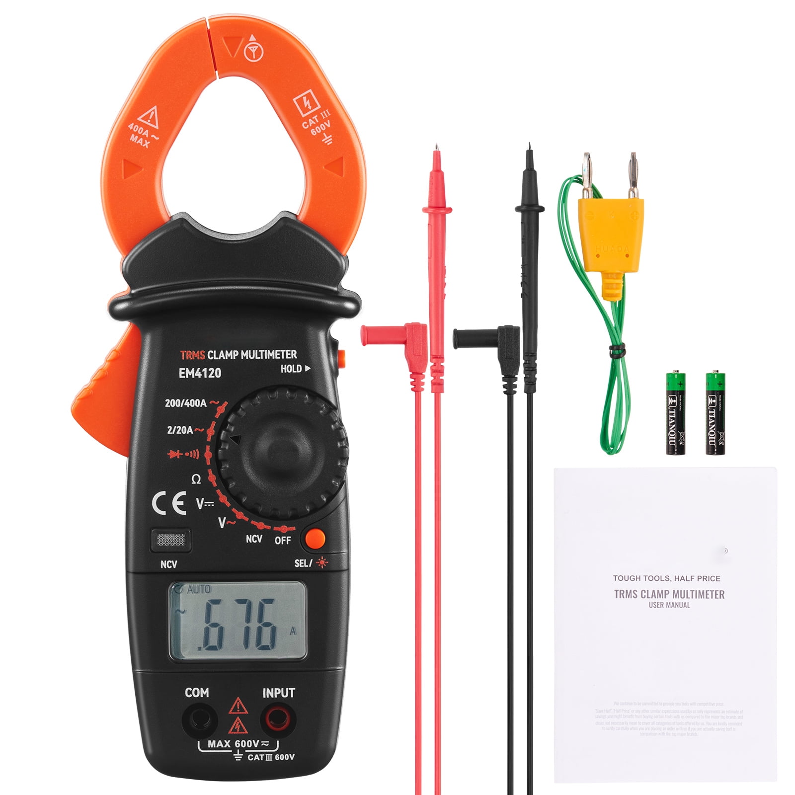 VEVOR Digital Clamp Meter T-RMS, 2000 Counts, 400A Clamp Multimeter ...