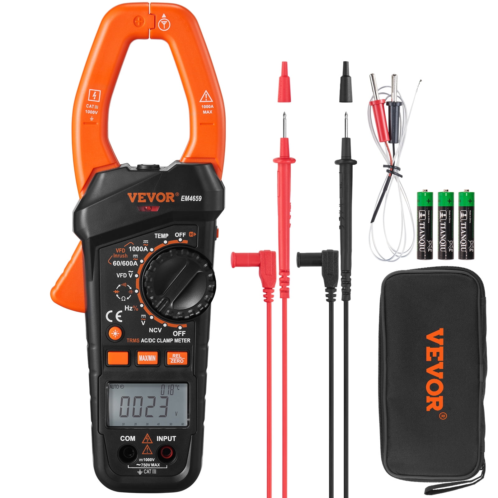 VEVOR Digital Clamp Meter T-RMS,6000 Counts, 1000A Clamp Multimeter ...
