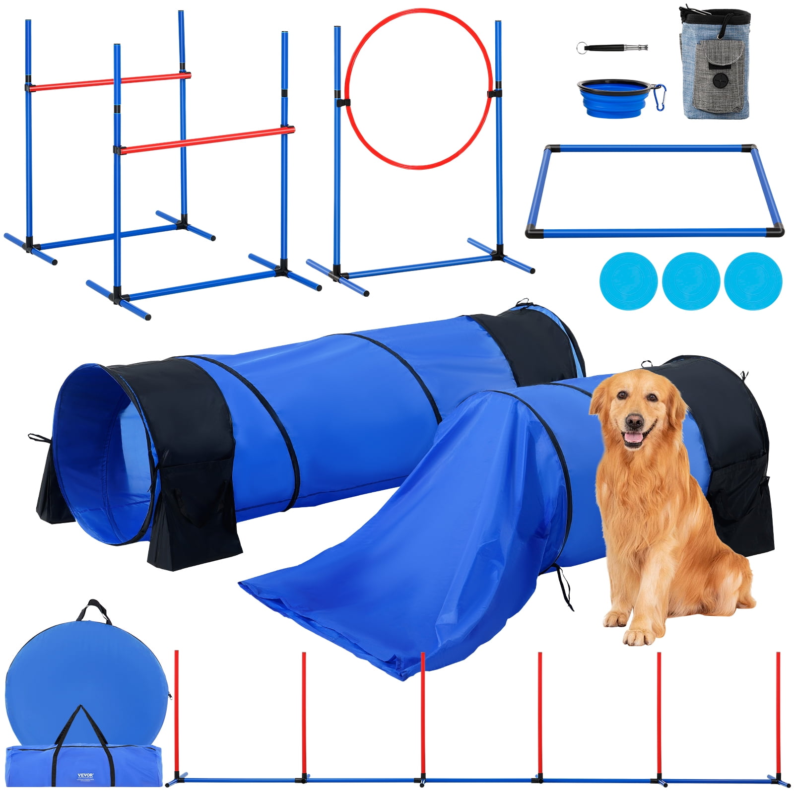 VEVOR Dog Agility Training Equipment, 7 PCS Set w/ Adjustable High ...