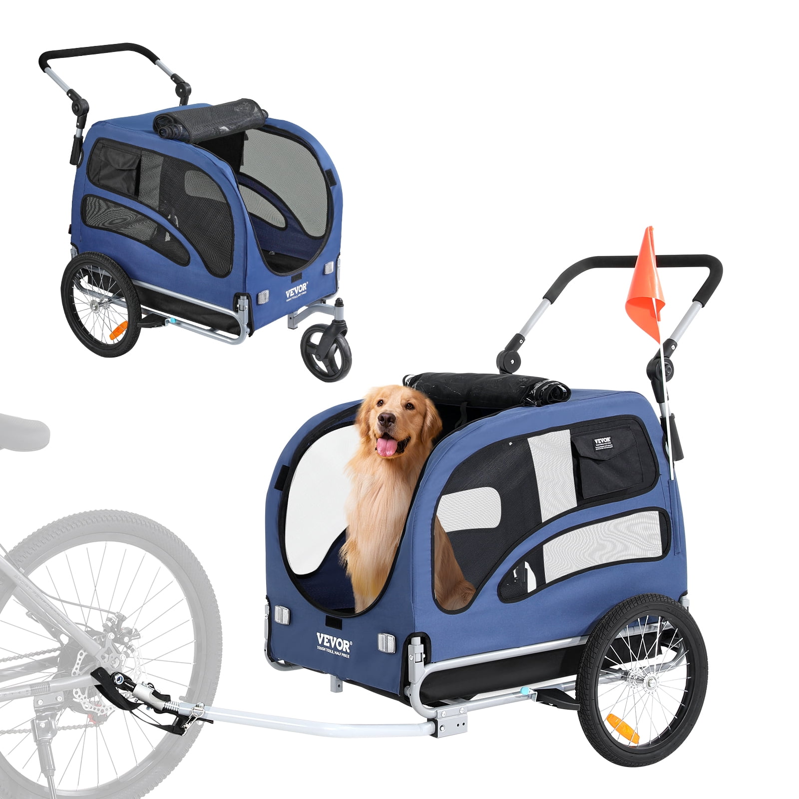 VEVOR Dog Bike Trailer, Supports up to 100 lbs, 2-in-1 Pet Stroller ...
