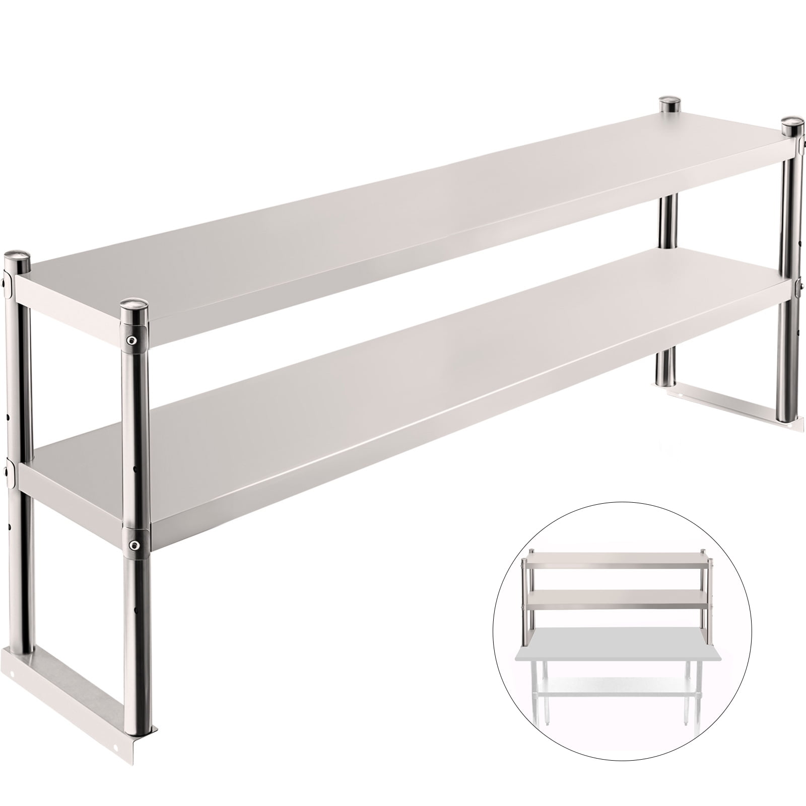 VEVOR Double Overshelf, Double Tier Stainless Steel Overshelf, 48 in ...