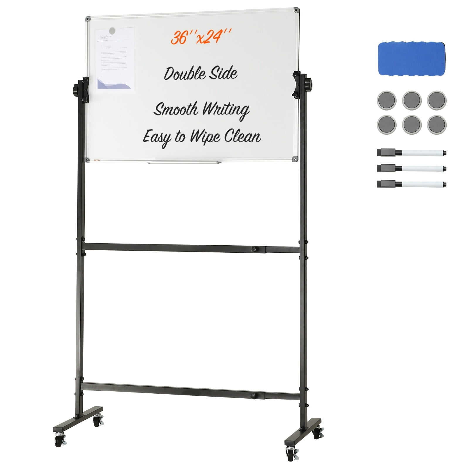 VEVOR Double Sided Magnetic Whiteboard Mobile Rolling Dry Erase Board w ...