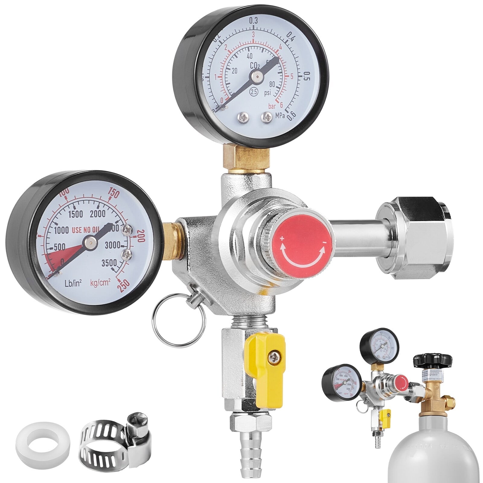 VEVOR Double & Triple Gauge CO2 Regulator 0-60PSI Heavy Duty Draft Beer ...