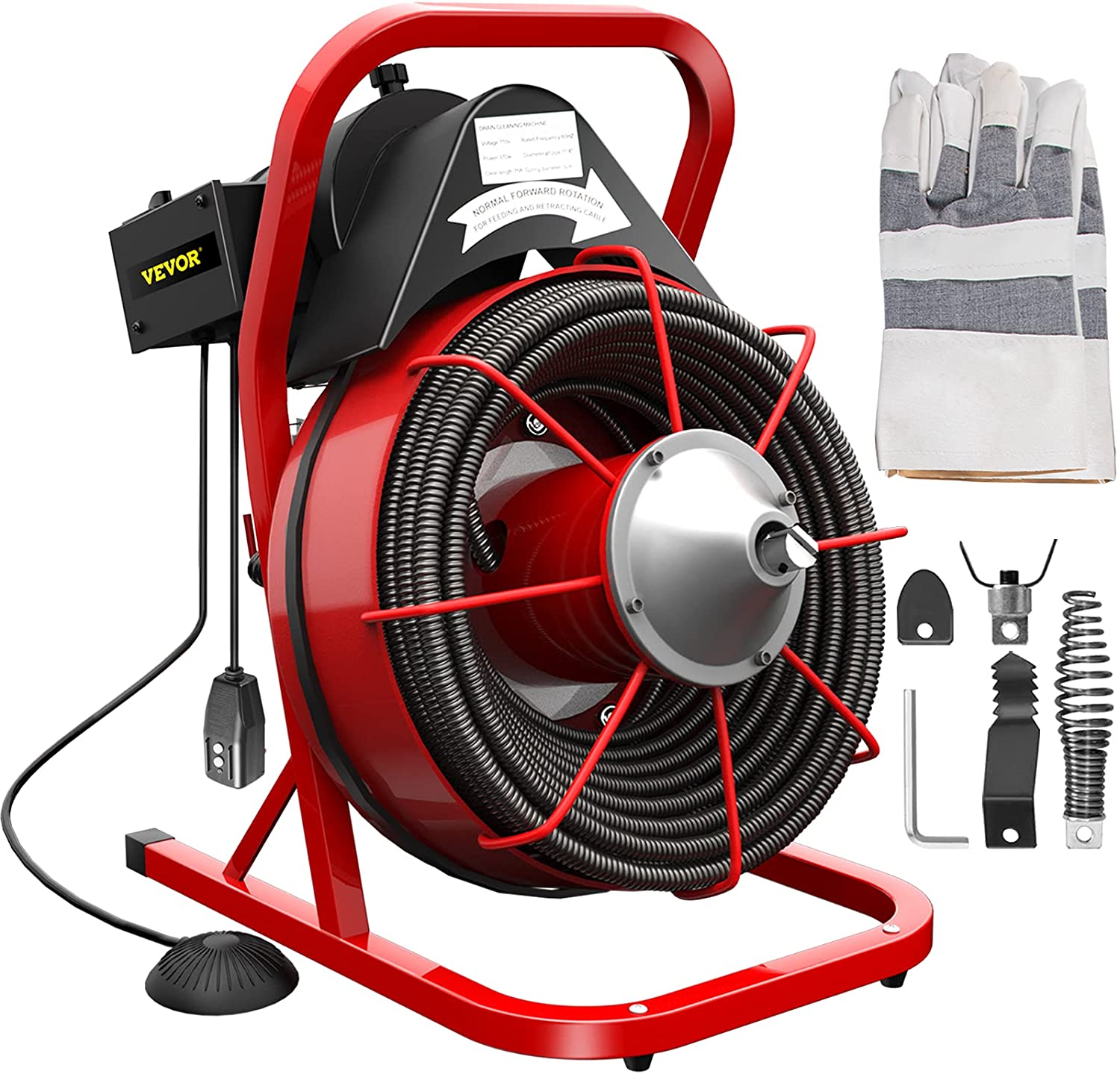 VEVORbrand Drain Cleaning Machine 75ft x 3/8 in Drain Cleaner Machines ...