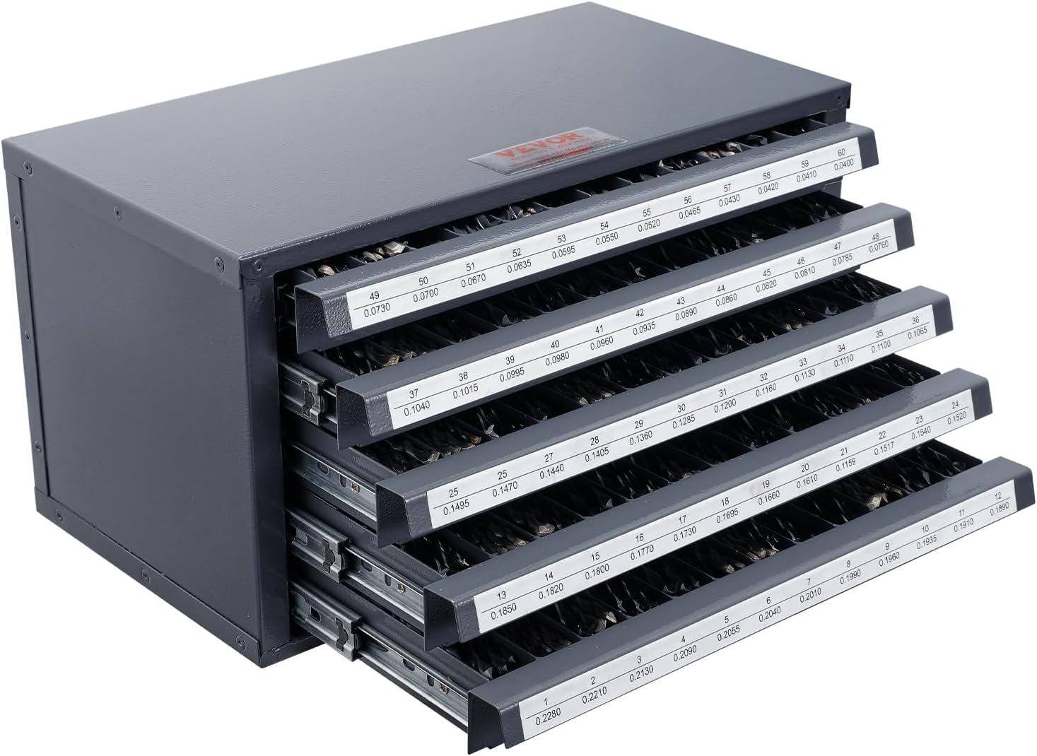 VEVOR Drill Bit Dispenser Cabinet, Five-Drawer Drill Bit Dispenser, 60 ...