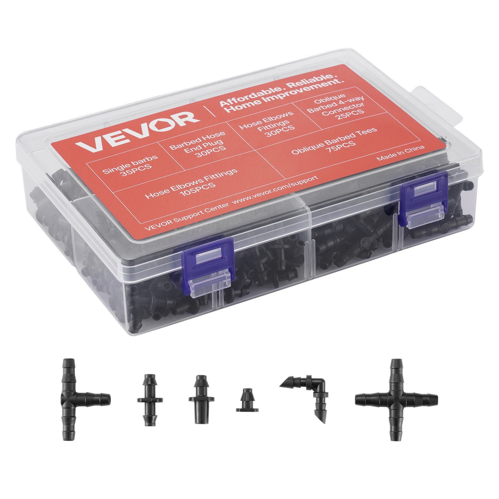 VEVOR Drip Irrigation Fittings Kit for 1/4" Tubing, 300 Pcs Drip ...
