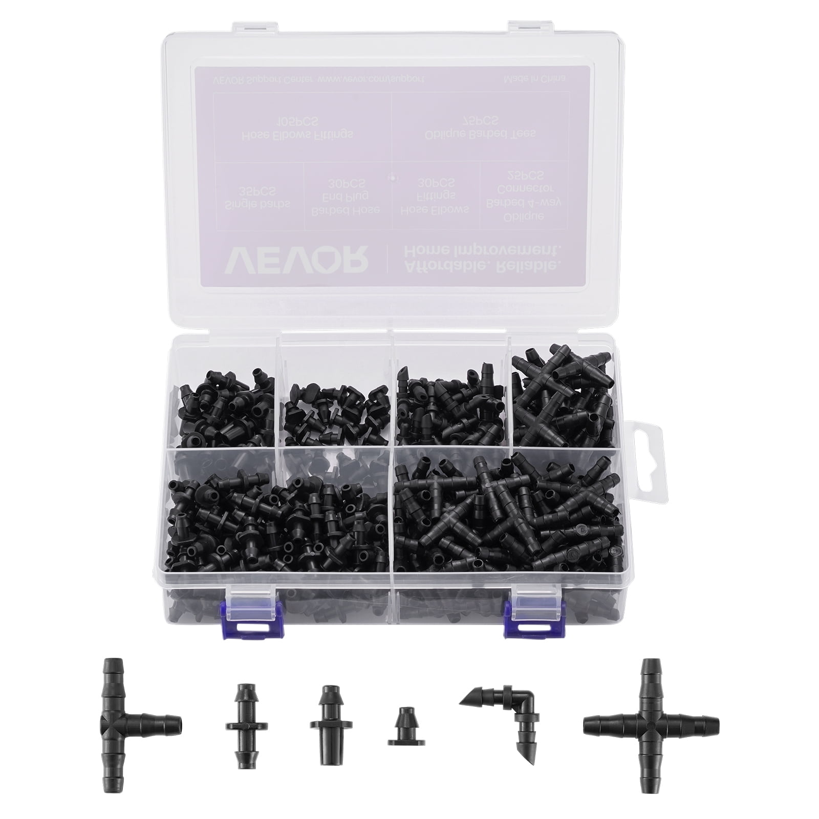 VEVOR Drip Irrigation Fittings Kit for 1/4" Tubing, 300 Pcs Drip ...