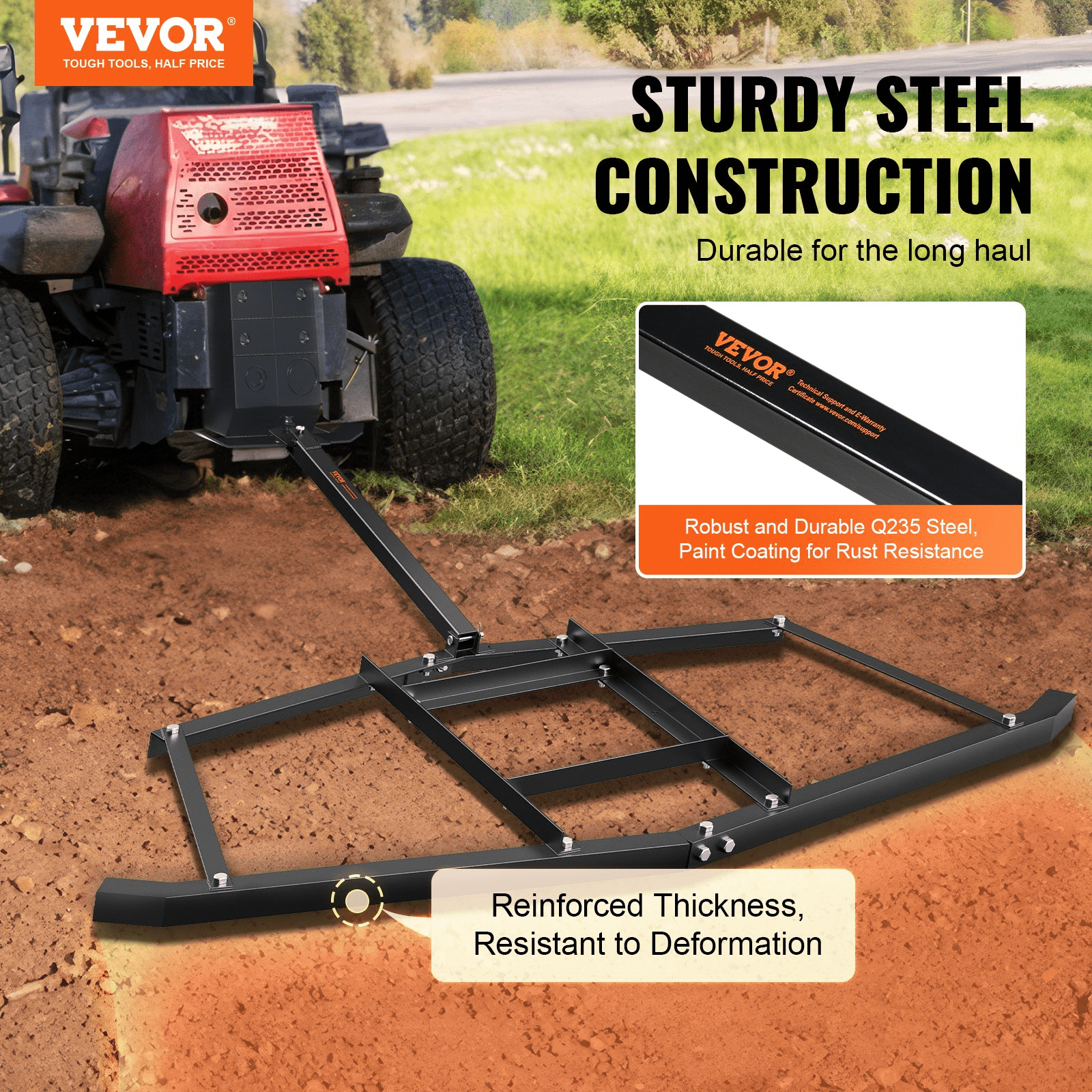VEVOR Driveway Drag, 66" Width Tow Behind Drag Harrow, Q235 Steel ...