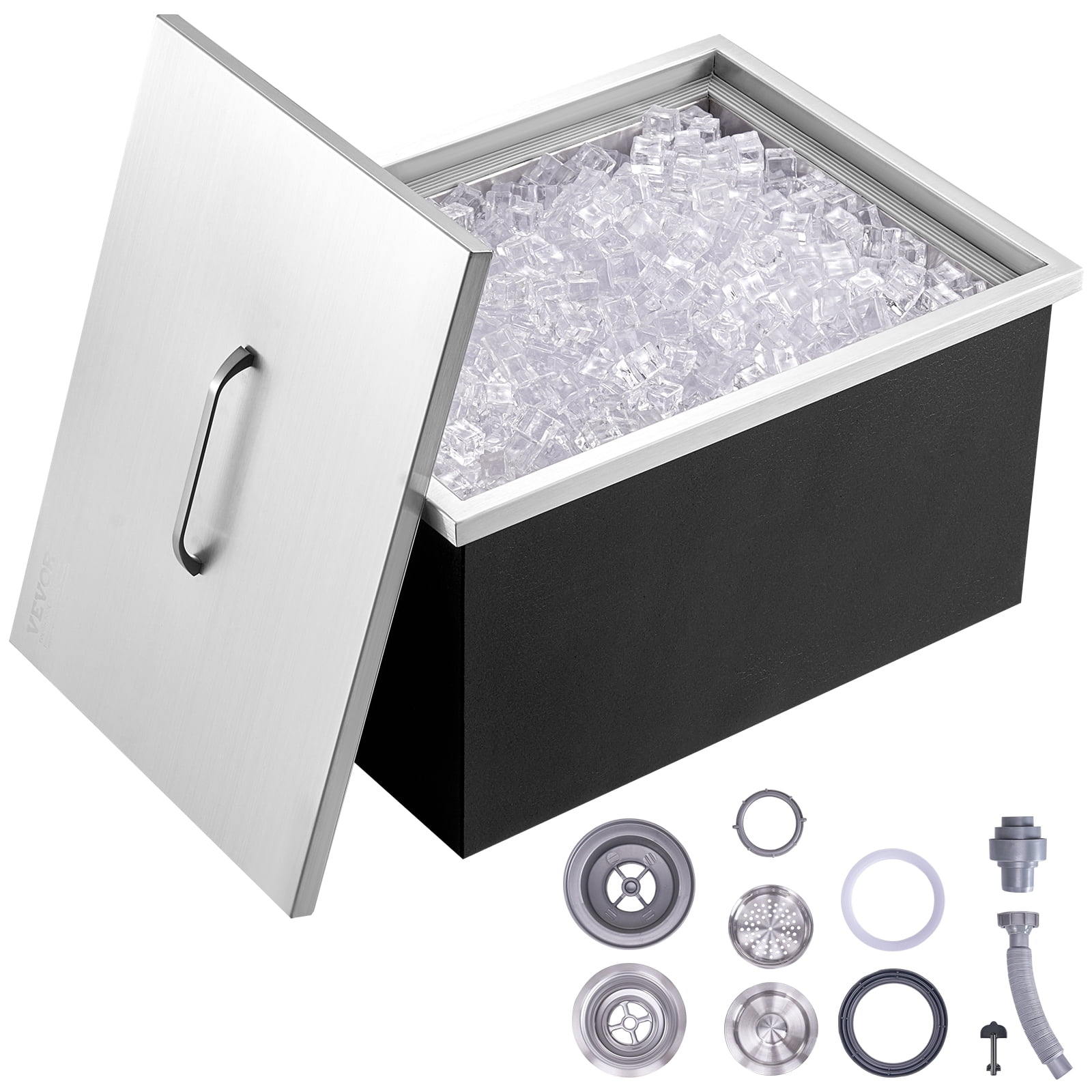 VEVOR Drop in Ice Chest 20"Lx14"Wx12"H with Cover 304 Stainless Steel ...