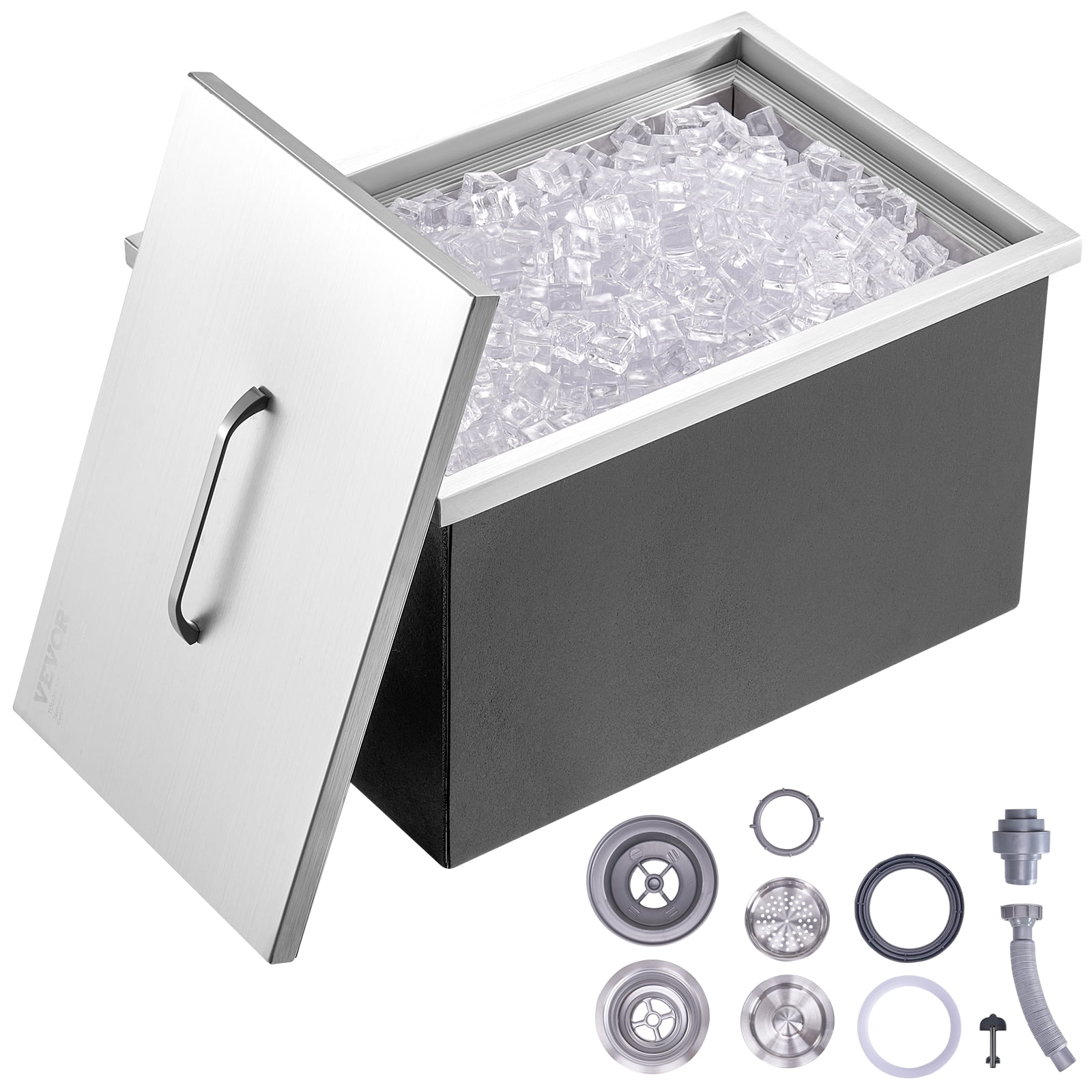 VEVOR Drop in Ice Chest 22"Lx17"Wx12"H with Sliding Cover 304 Stainless ...