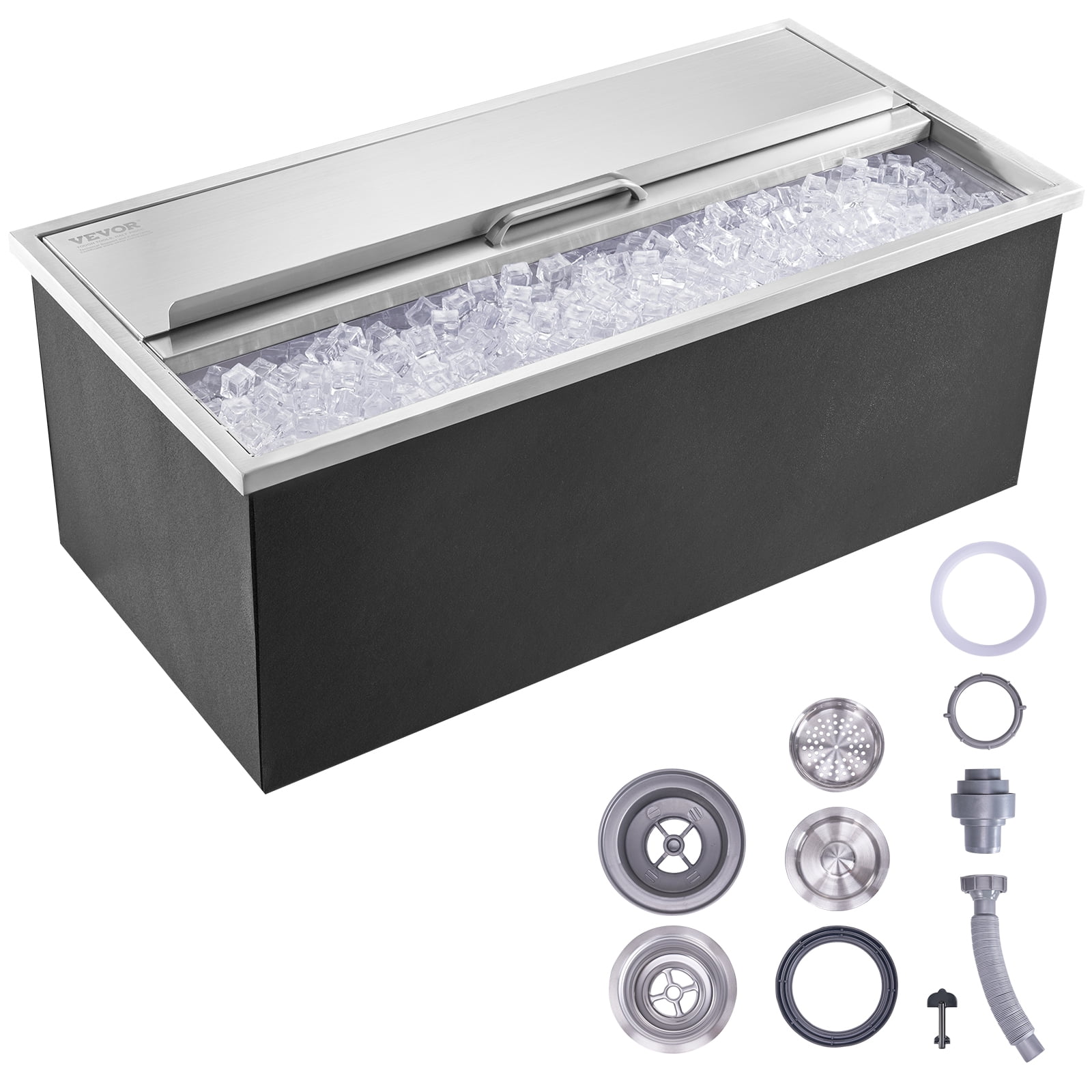 VEVOR Drop in Ice Chest 18"Lx36"Wx12"H with Sliding Cover 304 Stainless ...