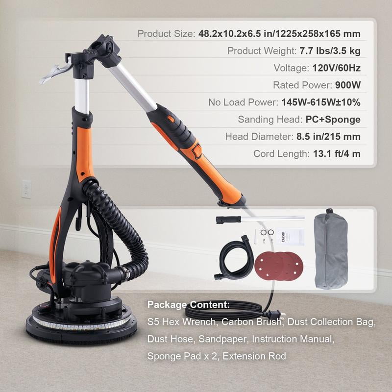 VEVOR Drywall Sander (Dust Bag not Included, Compatilble /w Vacuum ...