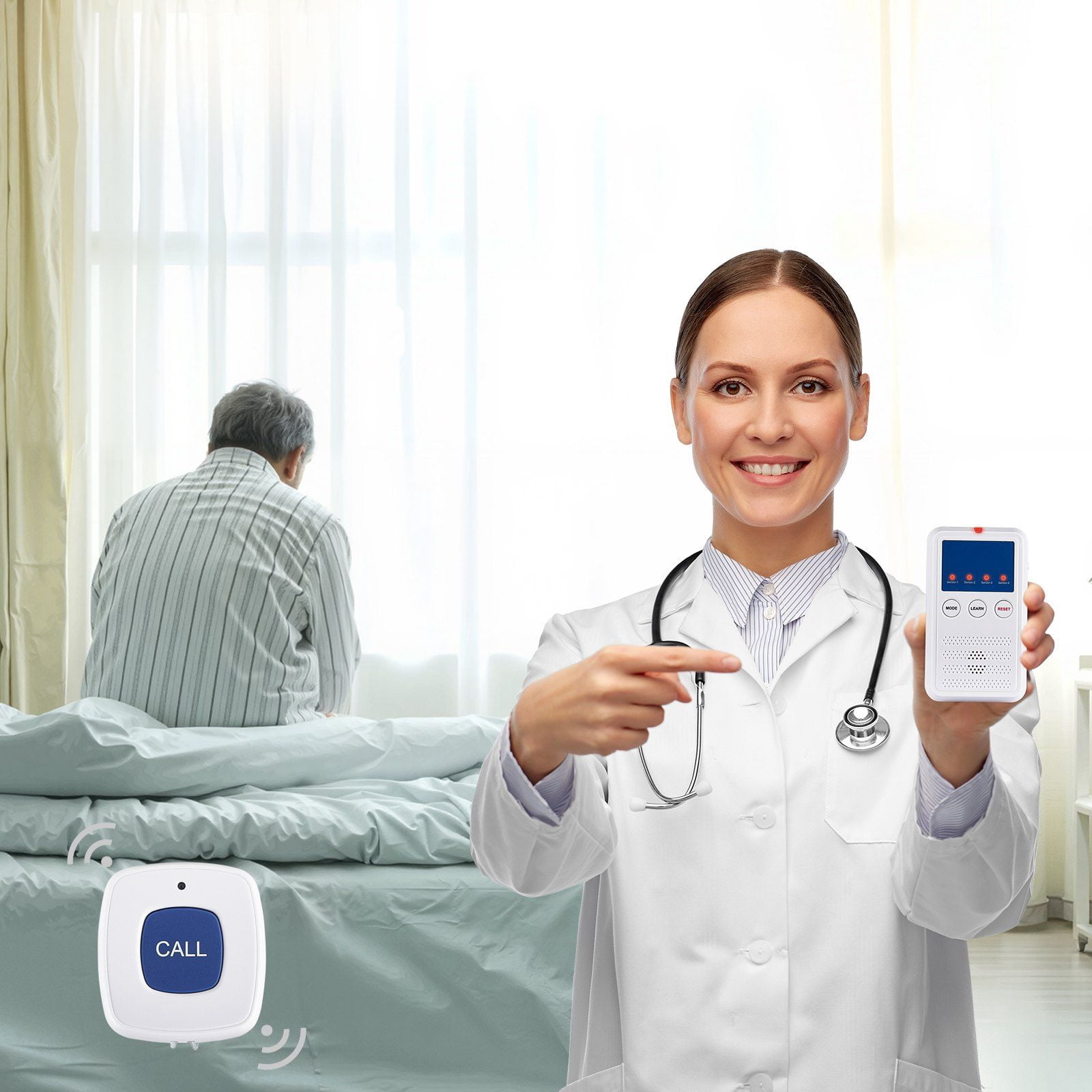 VEVOR Early Alert Bed Alarm System, Wireless Bed Sensor Pad with Call ...