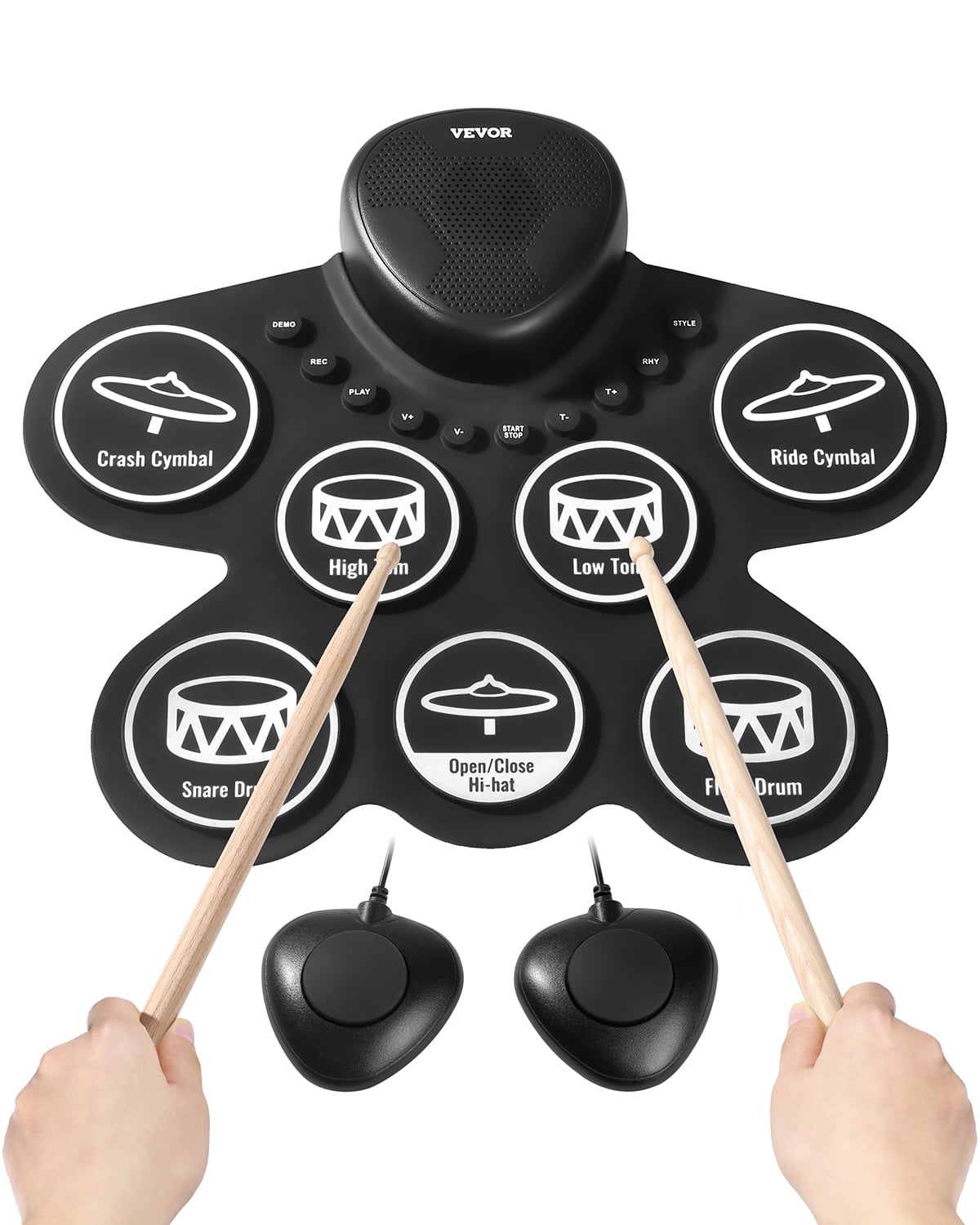 VEVOR Electric Drum Set, 7 Pads, Roll-up Drum Practice Pad, Electronic ...