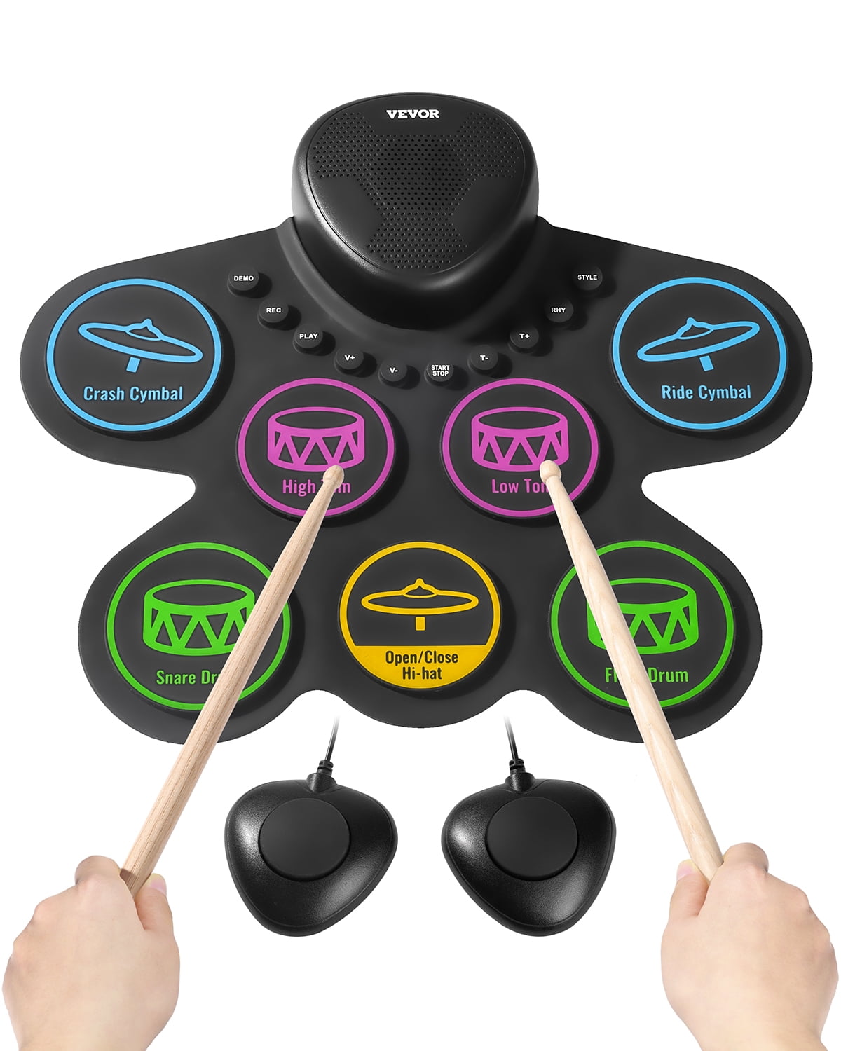 VEVOR Electric Drum Set, 7 Pads, Roll-up Drum Practice Pad, Electronic ...