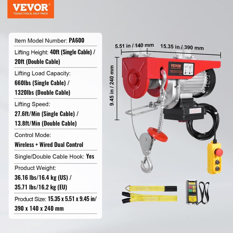 VEVOR Electric Hoist, Max. 2200 lbs 120V Electric Winch with 328 ft ...