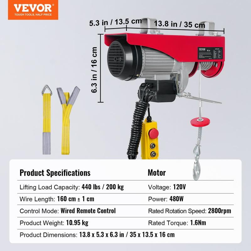 VEVOR Electric Hoist, Max. 2200 lbs 120V Electric Winch with 328 ft ...