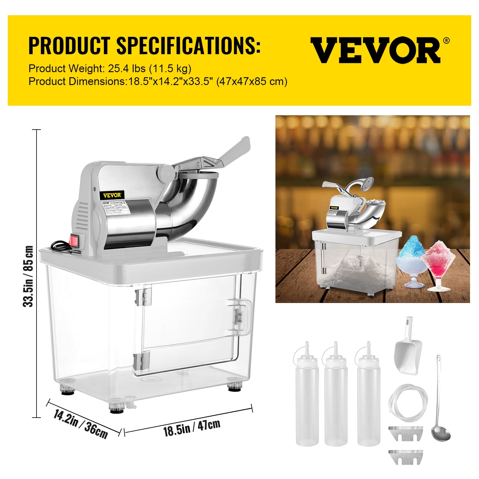 VEVOR Electric Snow Cone Machine Ice Shaver Crusher Granizing Glass ...
