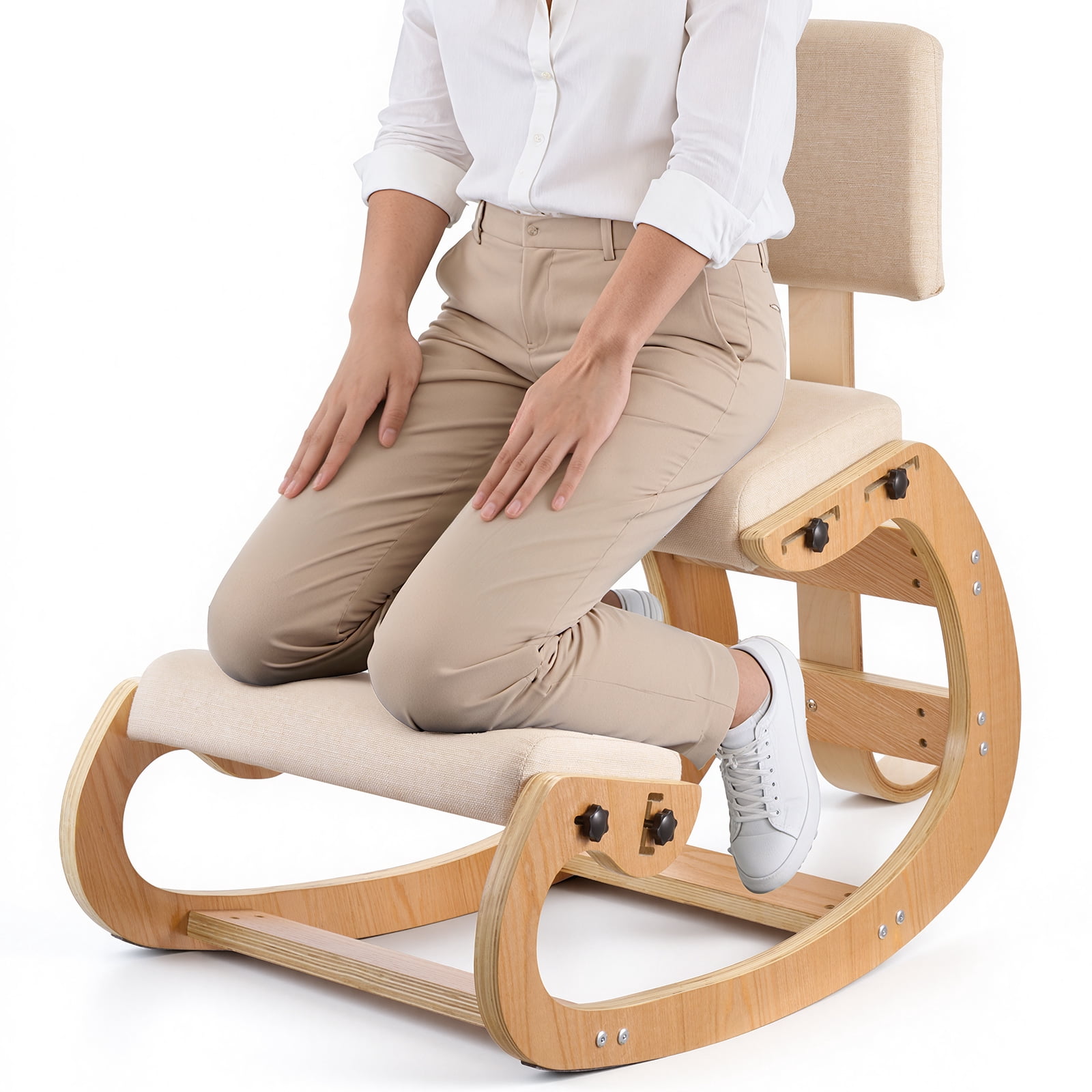 VEVOR Ergonomic Kneeling Chair, Wooden Posture Knee Chair with ...