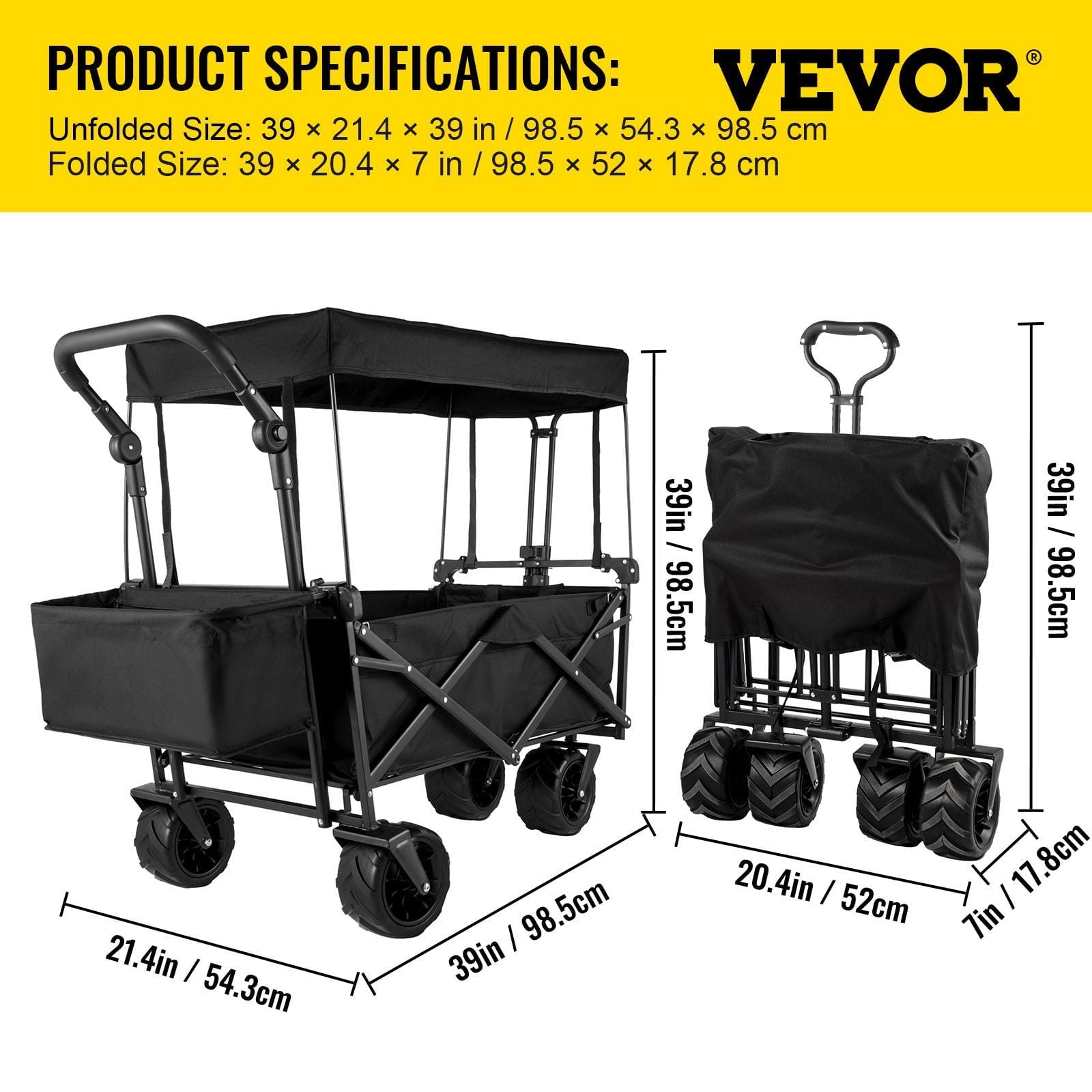VEVOR Extra Large Collapsible Garden Cart with Removable Canopy ...