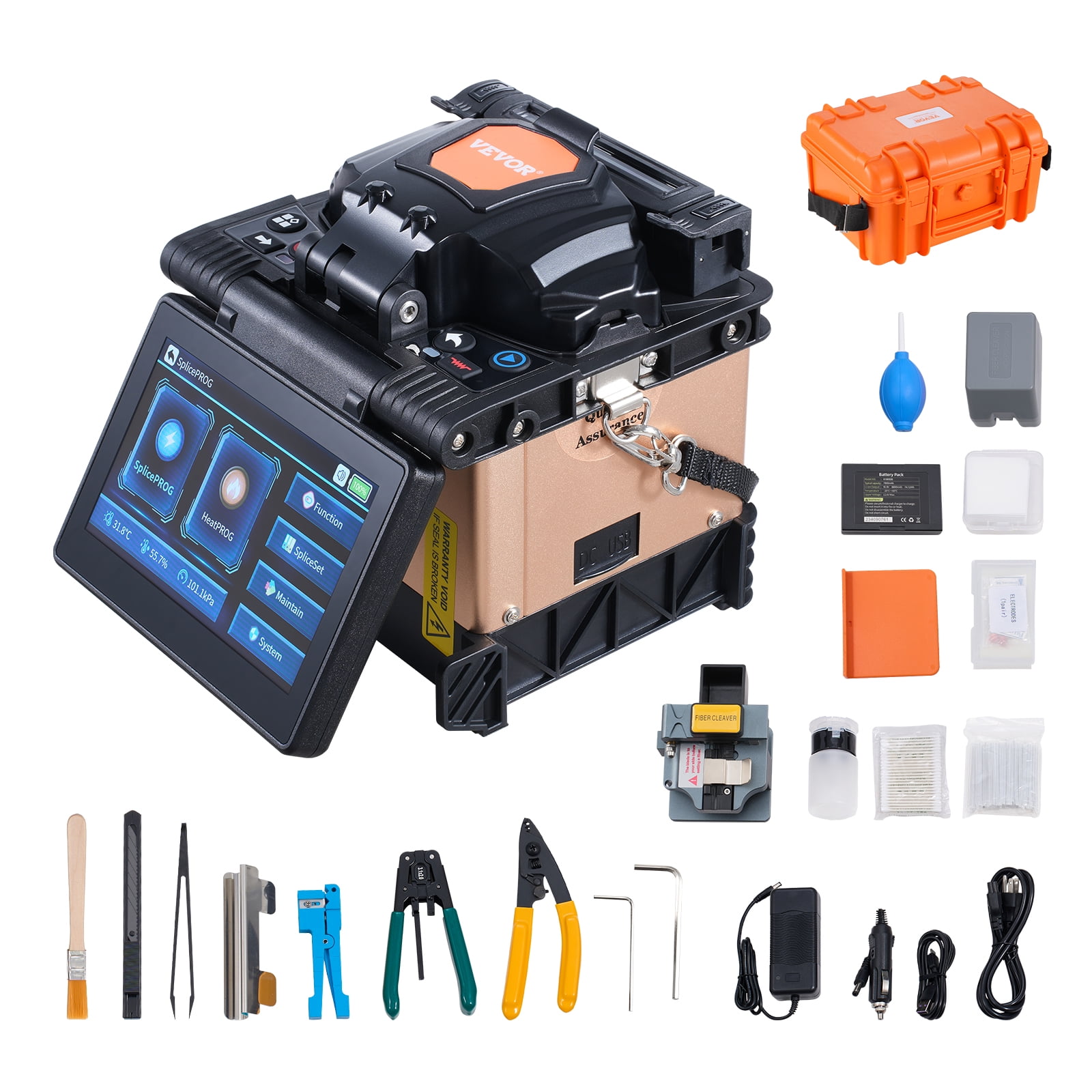VEVOR Fiber Fusion Splicer 4 Motors, Clad Alignment Fiber Optic Splicer ...