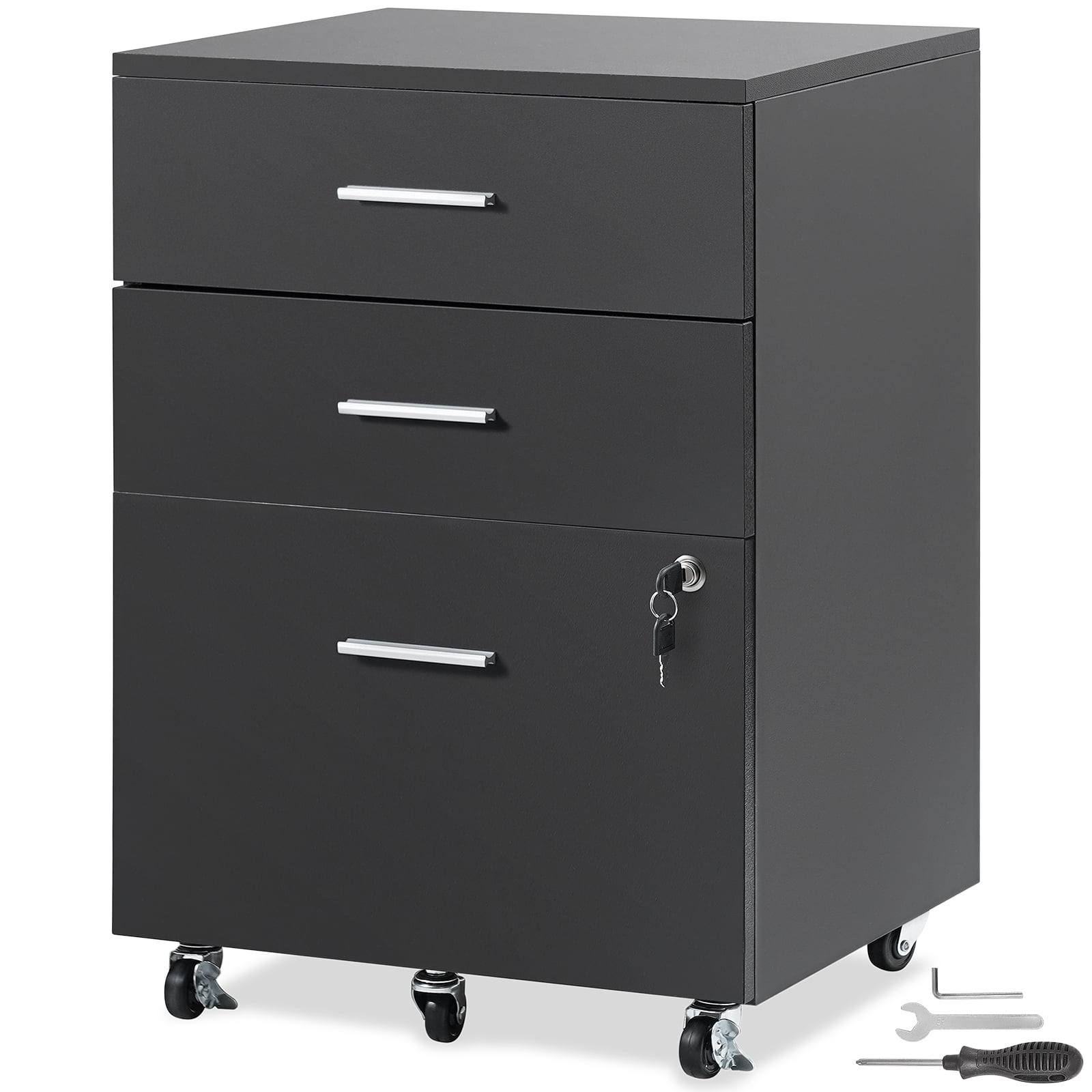 VEVOR File Cabinet, 3-Drawer Wood Filing Cabinet, Locking Office ...