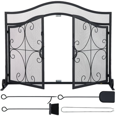 Small Cast Iron Scrollwork Fireplace Fire Screen with Doors - Walmart.com