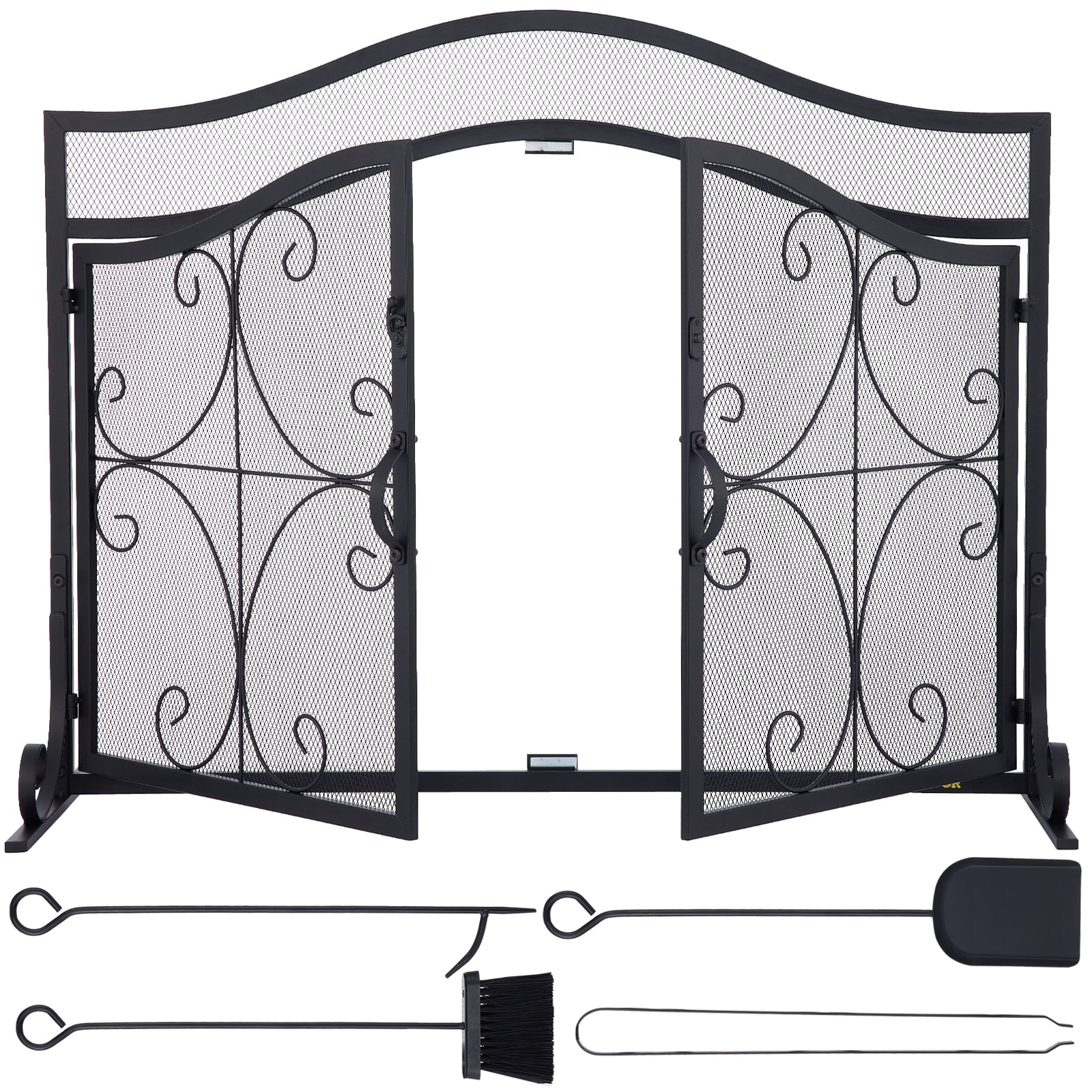 VEVOR 2-Panel Iron Spark Guard with Magnetic Latch Decorative Fireplace ...