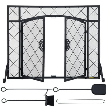 Small Cast Iron Scrollwork Fireplace Fire Screen with Doors - Walmart.com