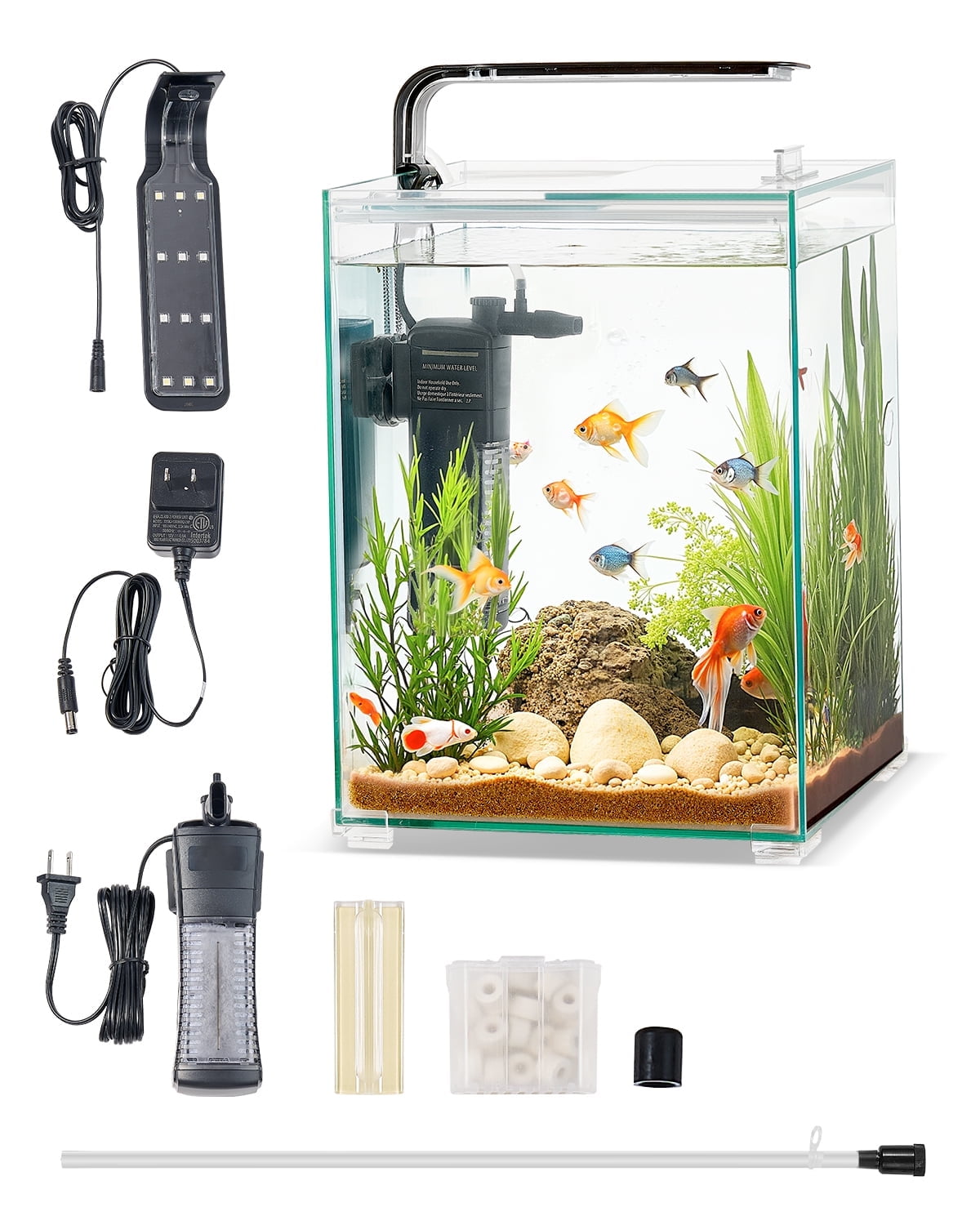 VEVOR Fish Tank Aquarium, 5 Gallon Square Ultra-Clear Glass Starter ...