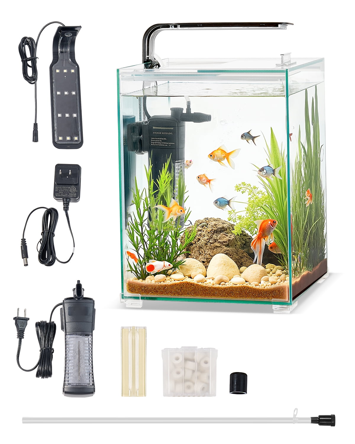 VEVOR Fish Tank Aquarium, 5 Gallon Square Ultra-Clear Glass Starter ...