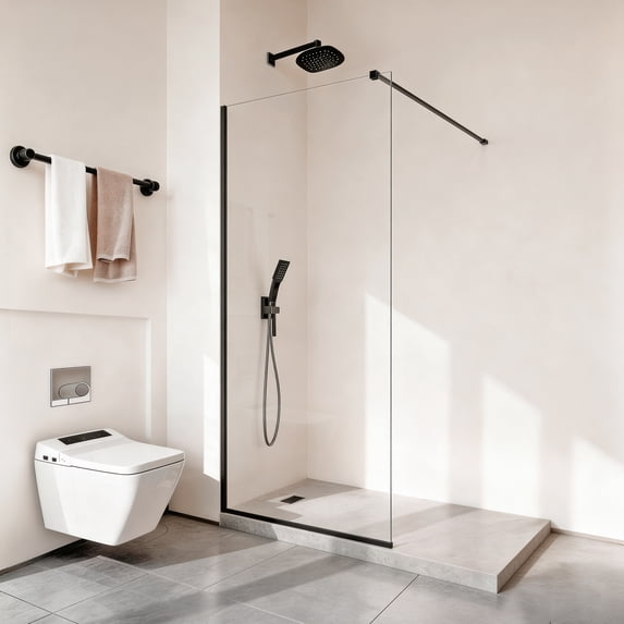 VEVOR Fixed Glass Shower Panel, 34 x 73.6 in Semi-Framed Fixed Shower ...