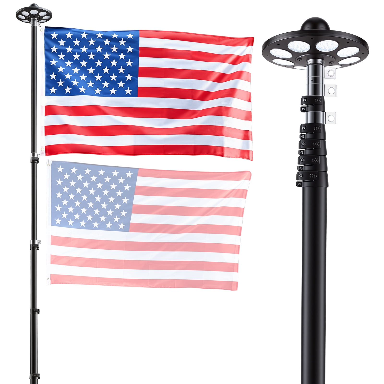 VEVOR Flag Pole, 20ft Heavy Duty Telescopic Flagpole Kit with 136 LED ...