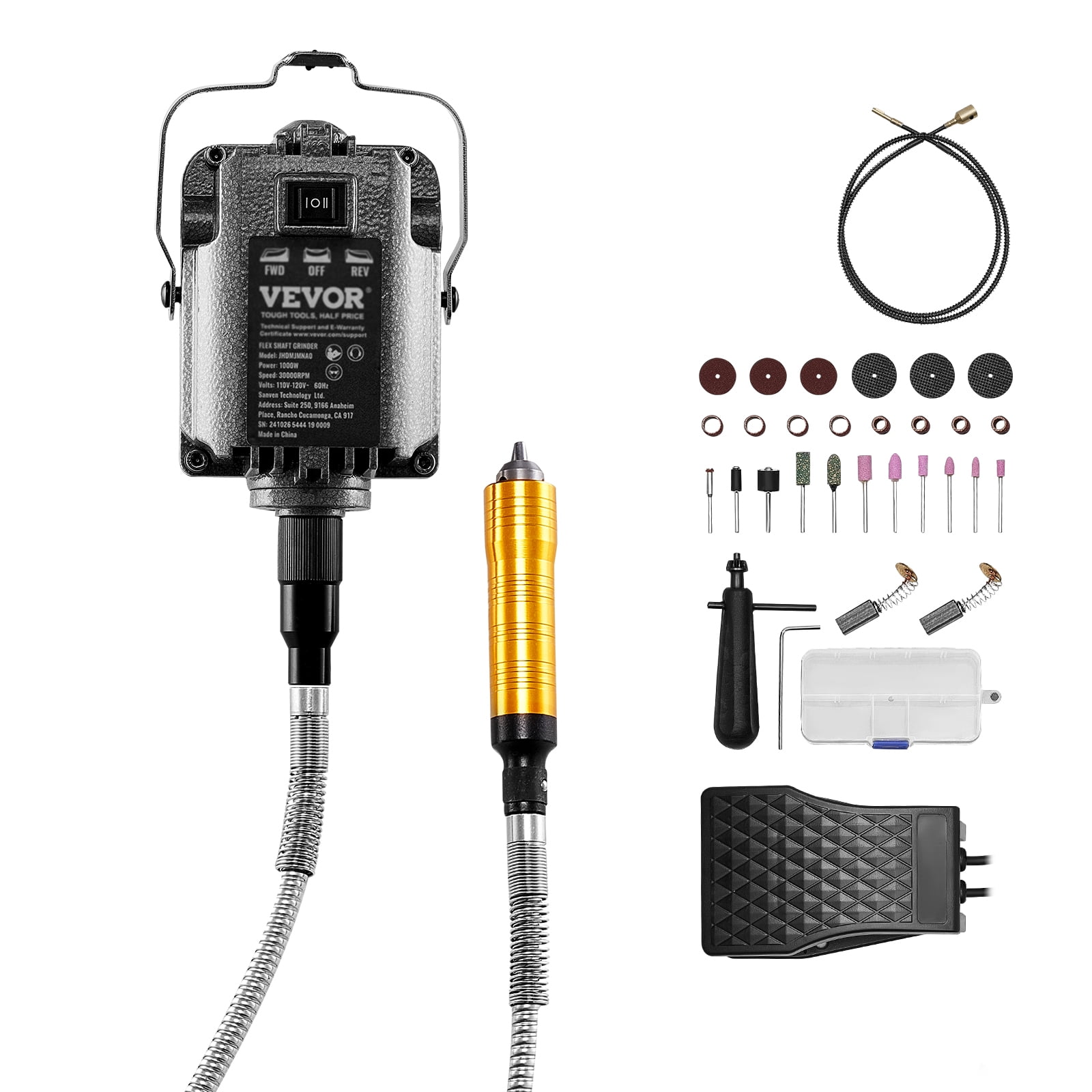 VEVOR Flex Shaft Grinder, 1000W 30,000RPM Electric Flex Shaft Rotary ...