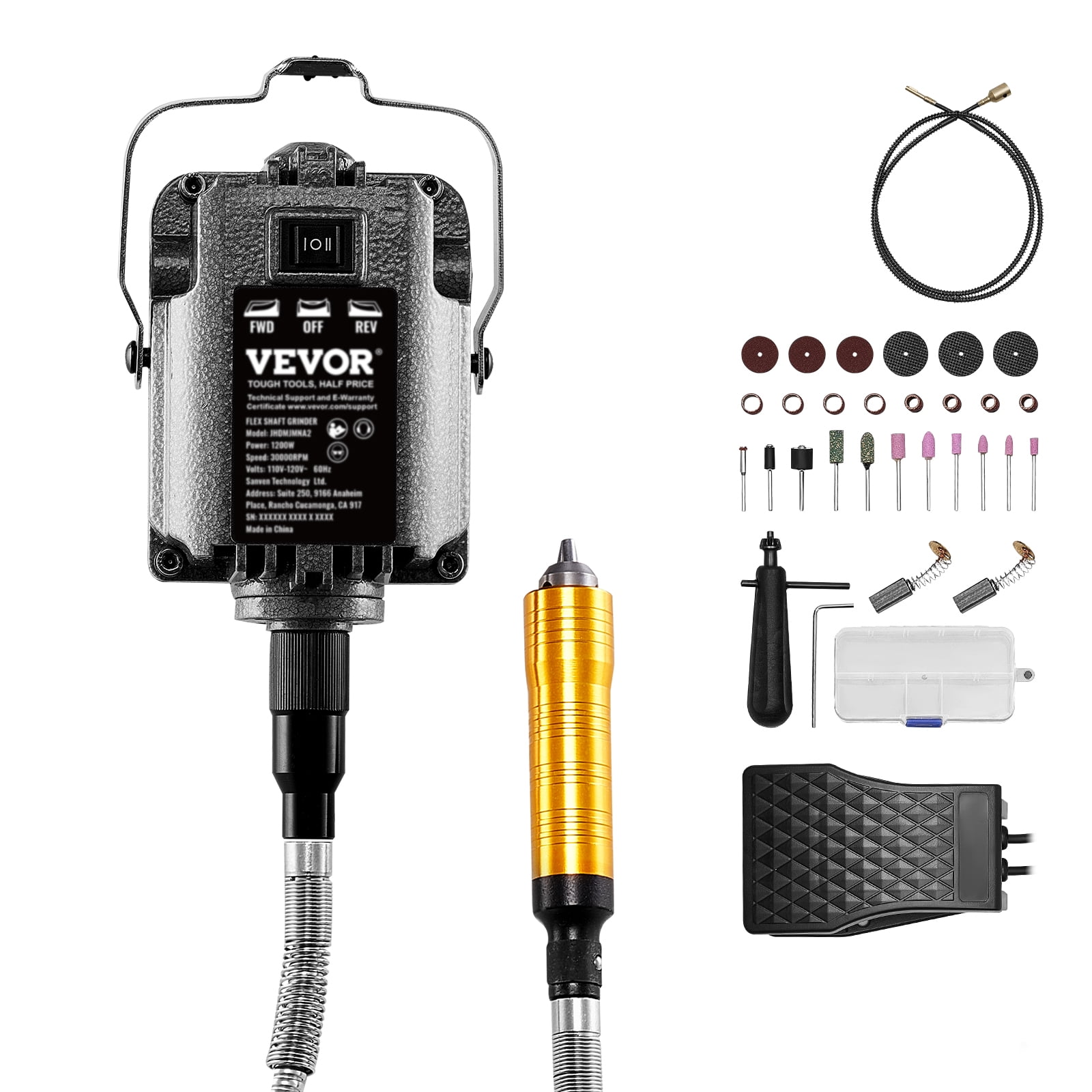 VEVOR Flex Shaft Grinder, 1200W 30,000RPM Electric Flex Shaft Rotary ...