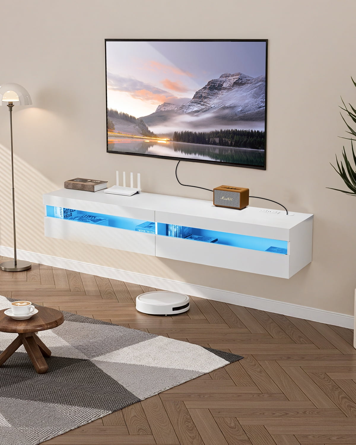 VEVOR Floating TV Stand, 71 in Wall Mount Entertainment Center with ...
