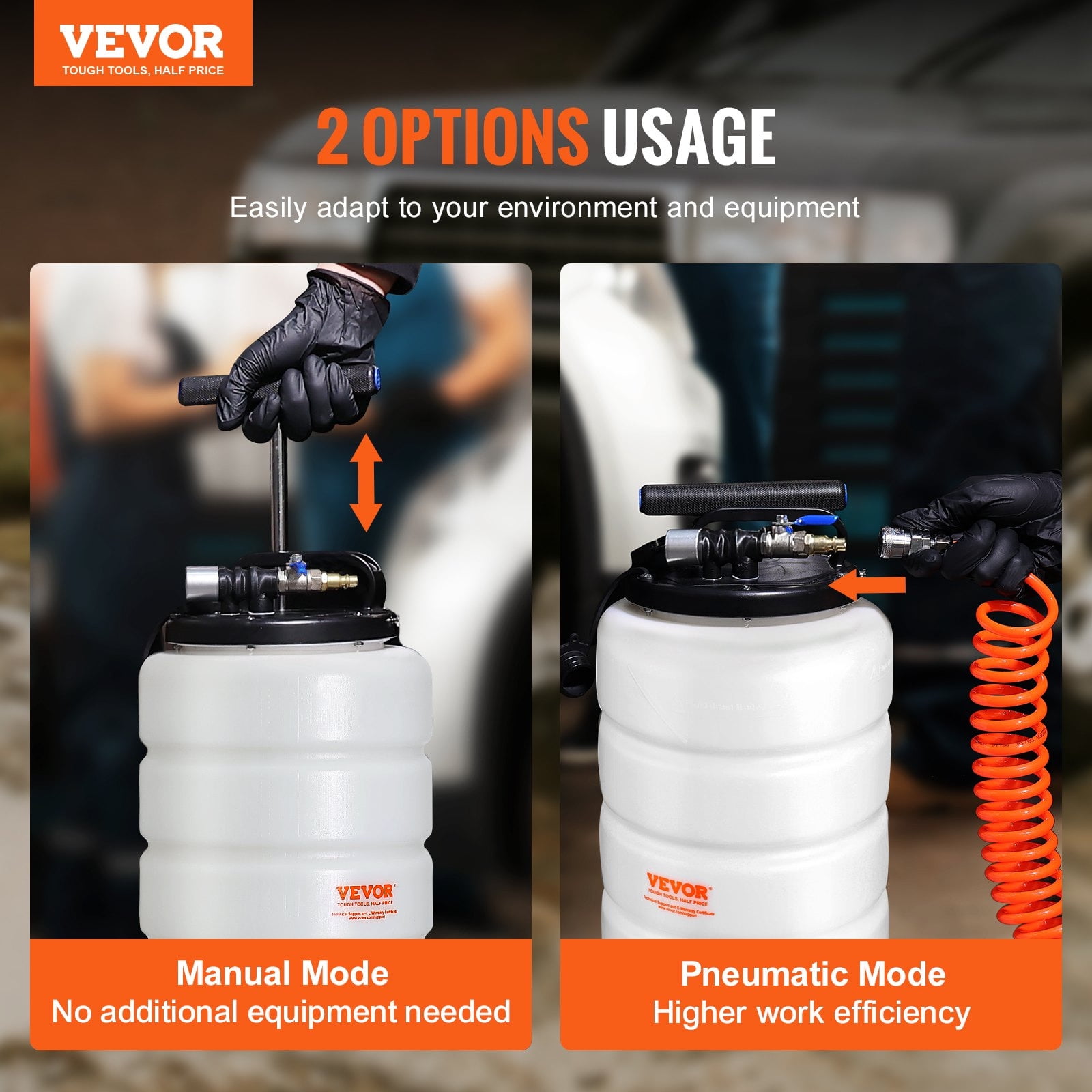 VEVOR Fluid Extractor, 4 Gallons (15 Liters), Pneumatic/Manual Oil ...