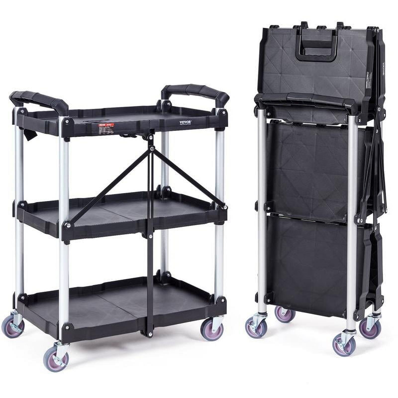 VEVOR Foldable Utility Service Cart, 3 Shelf 165LBS Heavy Duty Plastic ...