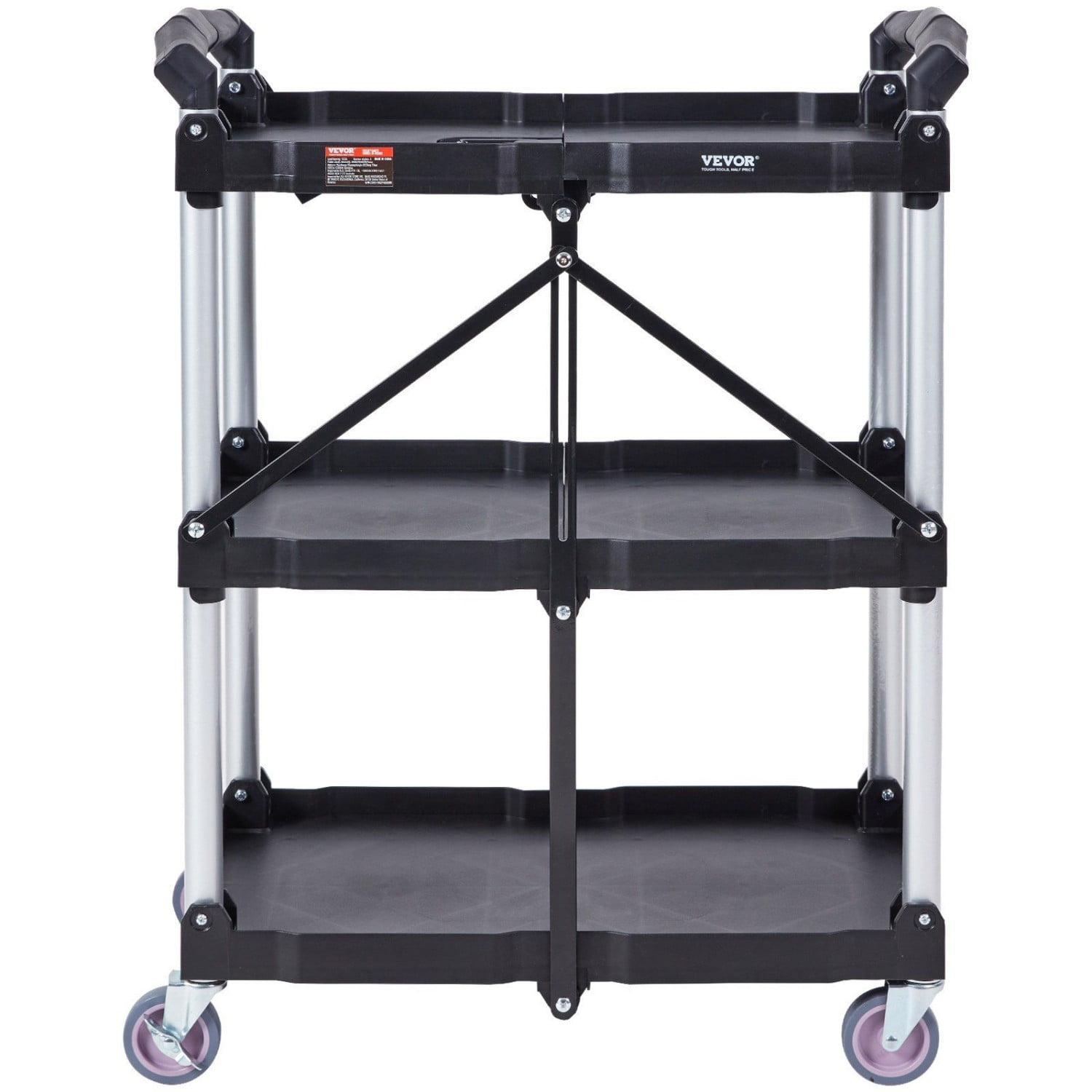 VEVOR Foldable Utility Service Cart 3 Shelf 165LBS Heavy Duty Plastic ...