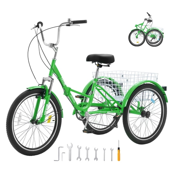 VEVOR Folding Adult Tricycle,24-Inch 7-Speed Adult Folding Trikes ...