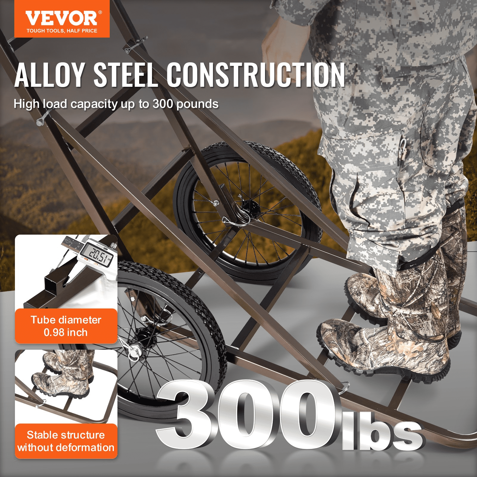 VEVOR Folding Deer Cart Game Hauler Utility Gear Dolly 300 LBS Capacity ...