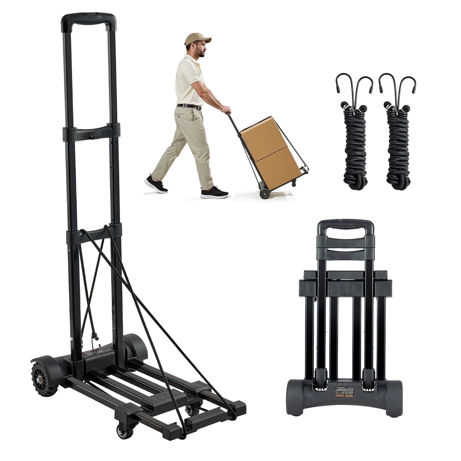 VEVOR Folding Hand Truck, 290 lbs Load Capacity, Collapsible Luggage ...