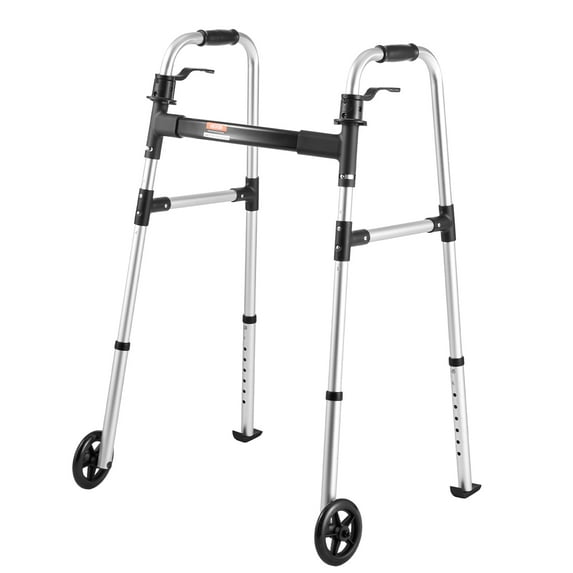 VEVOR Folding Walker, 2-Button Foldable Walker with 5" Wheels & 8-Level ...