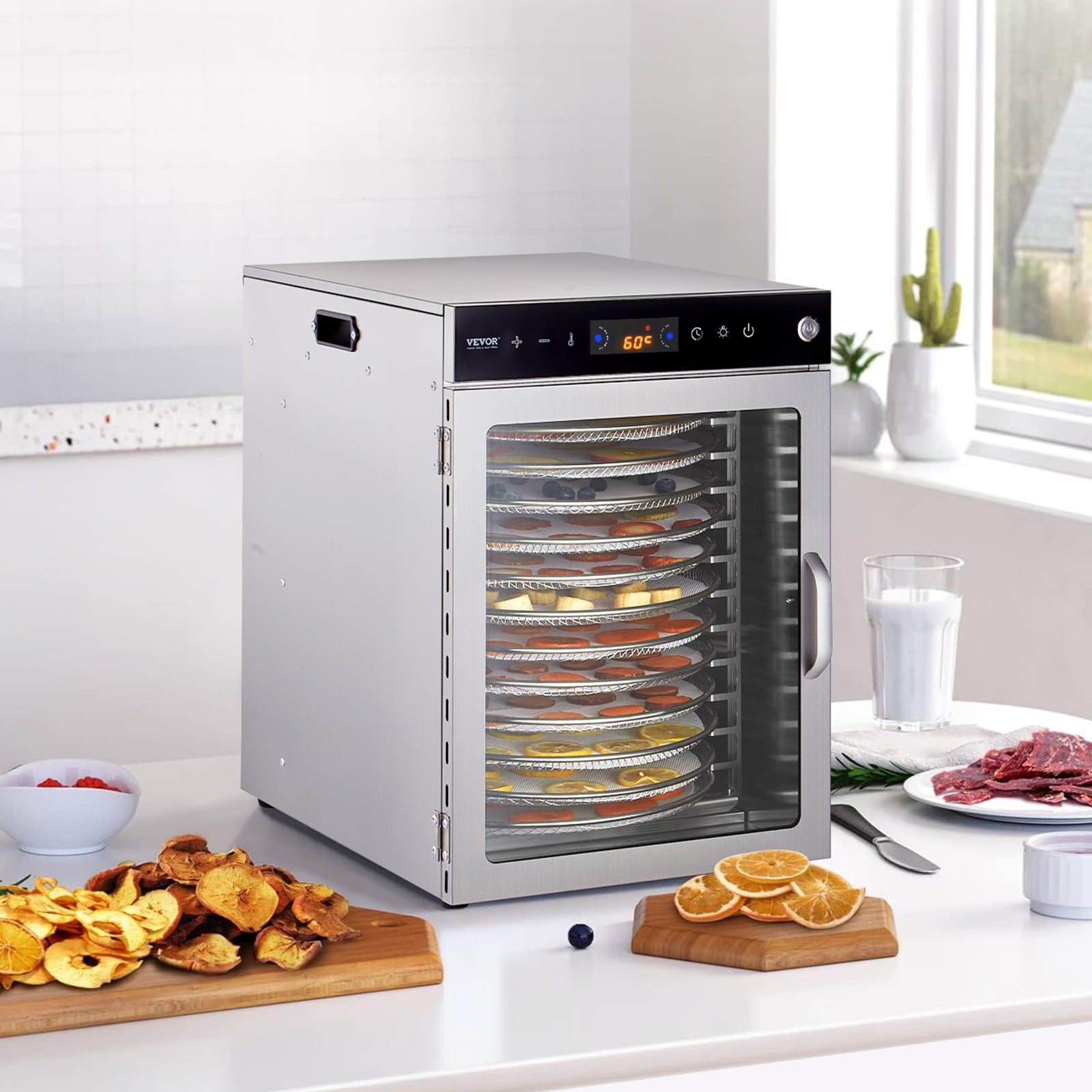 VEVOR Rotary Food Dehydrator Stainless Steel Jerky Dehydrator with 12 ...