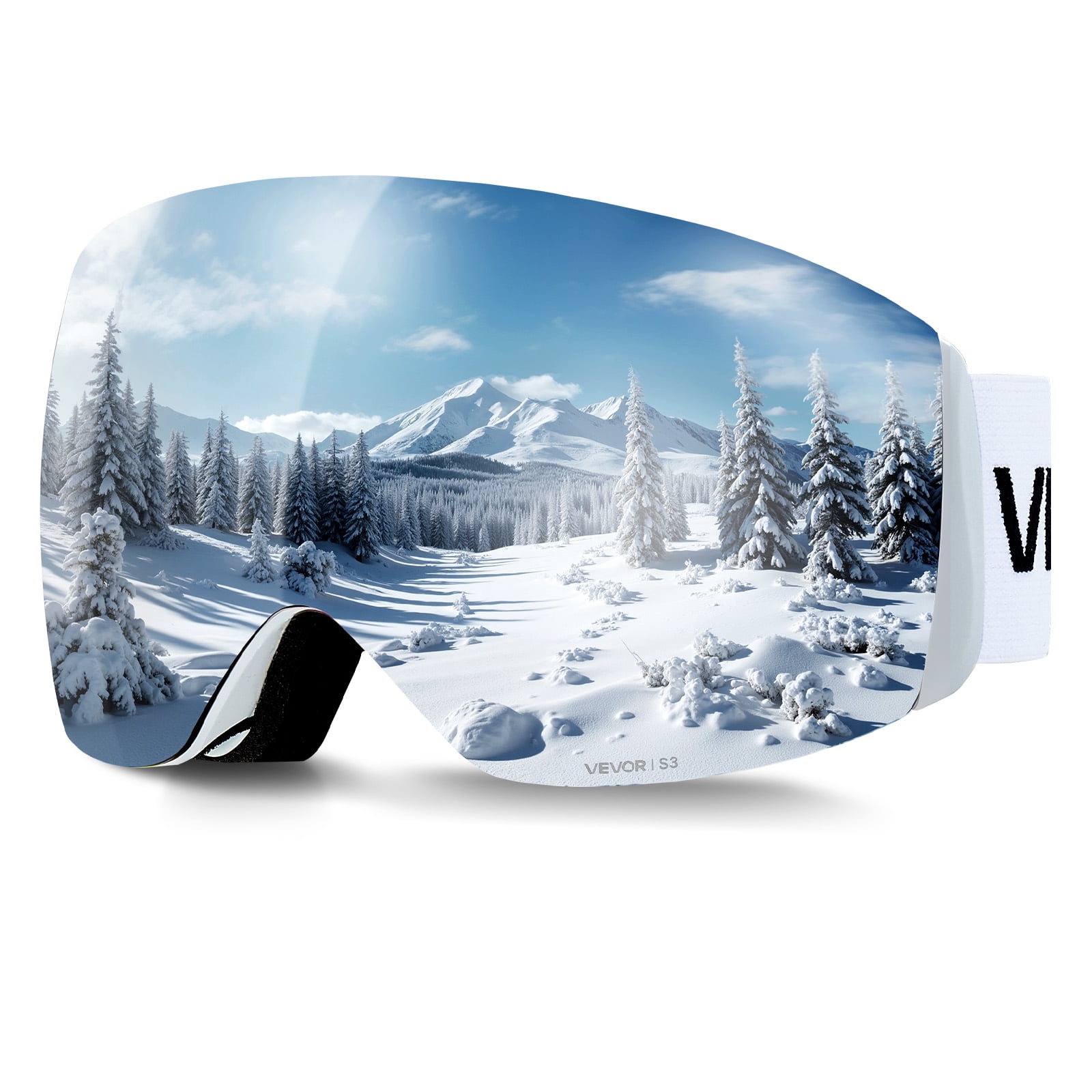 VEVOR Frameless Ski Goggles, Spherical Lens with Pink Revo Coating, OTG ...