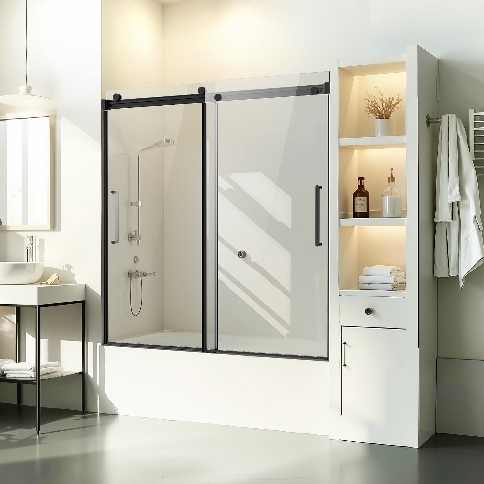 VEVOR Frameless Sliding Bathtub Door, 56-60 in.W x 60 in.H, Frameless ...