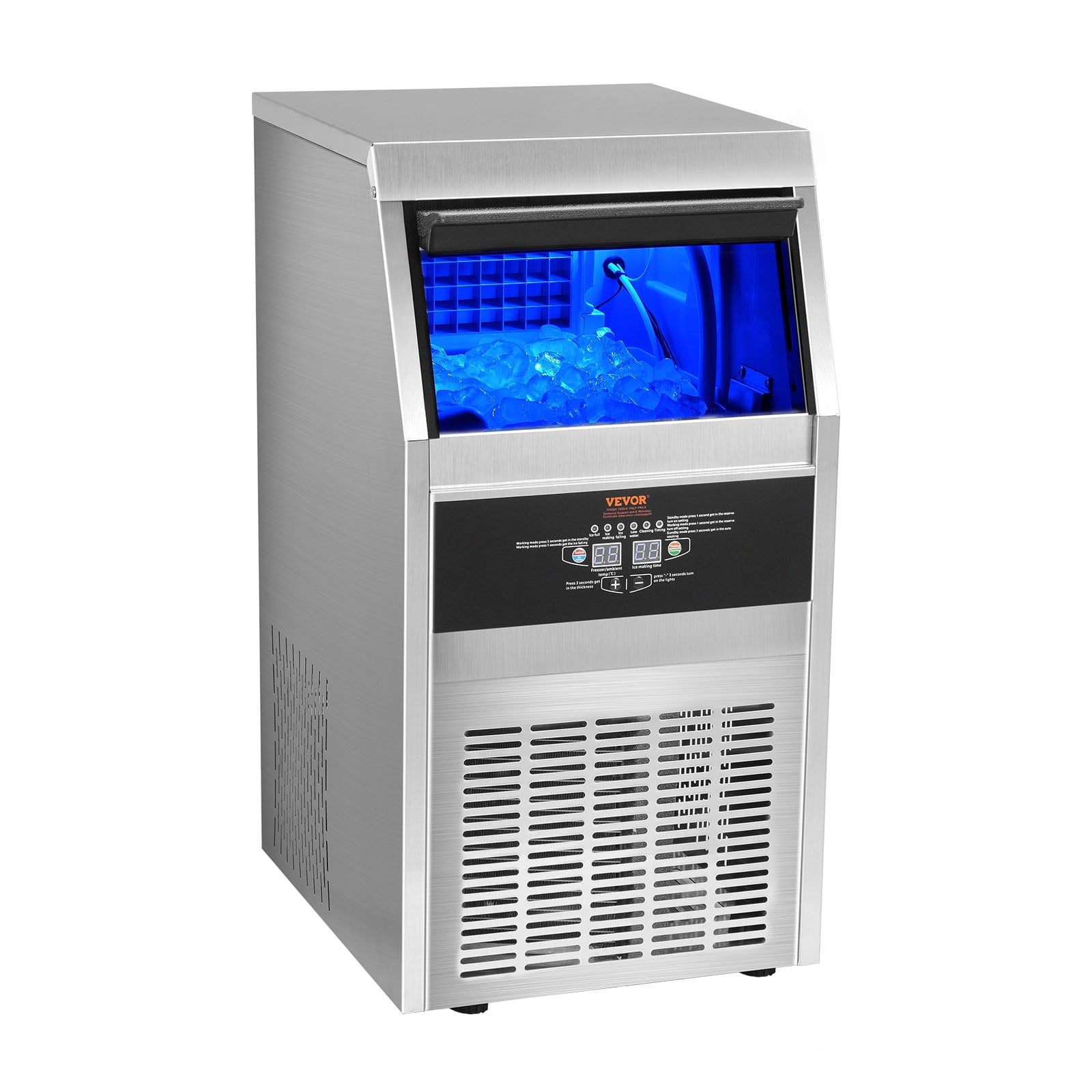 VEVOR Freestanding Commercial Ice Maker, 90-100 lbs/24H, 24LB Storage ...