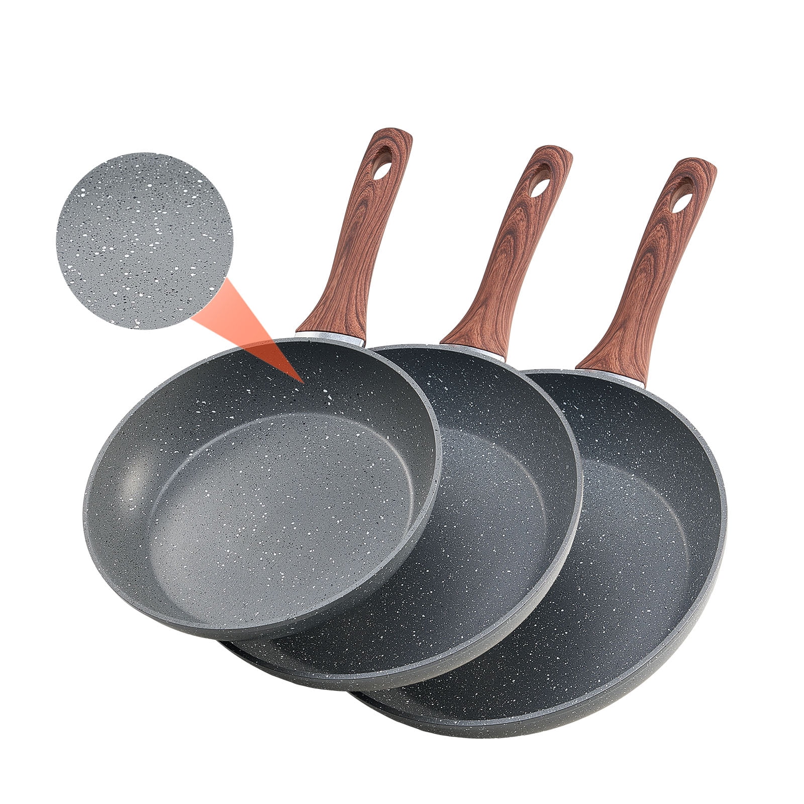 VEVOR Frying Pan Skillet, Aluminum Egg Fry Pans, 3 Piece Set (9.5, 11, 12 in), Nonsitck Heavy ...